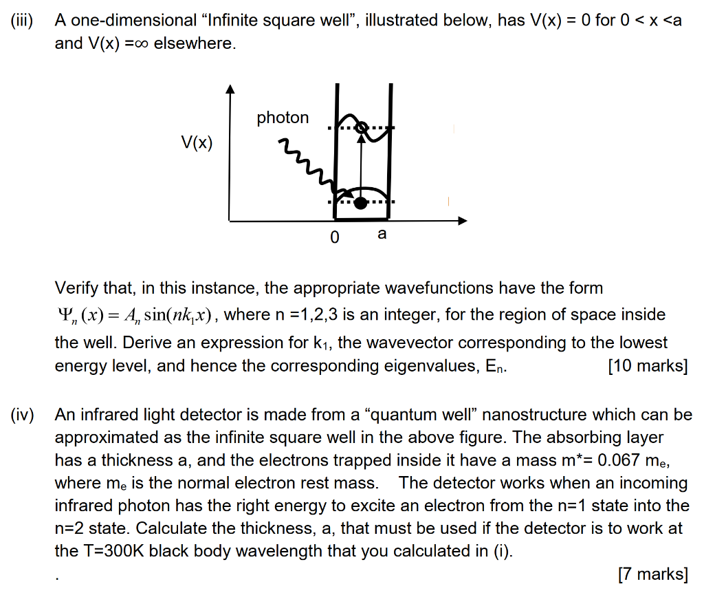 Solved (iii) A one-dimensional “Infinite square well”, | Chegg.com
