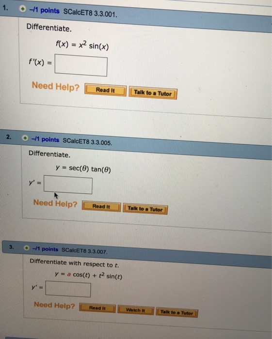 Solved 1. -1 points SCalcET8 3.3.001. Differentiate. rx) = | Chegg.com