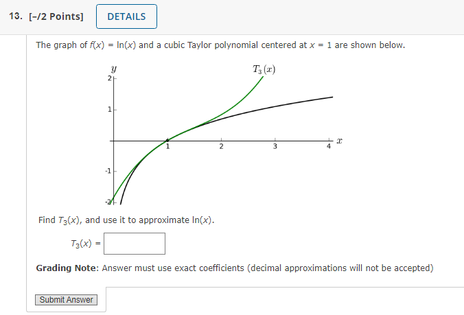 Solved 13. The graph of f(x) = ln(x) and a cubic Taylor | Chegg.com