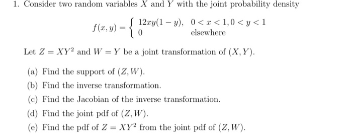 Solved 1. Consider two random variables X and Y with the | Chegg.com