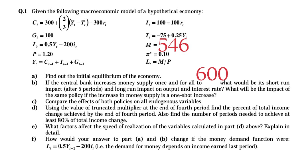 Solved Q. 1 ﻿Given the following macroeconomic model of a | Chegg.com
