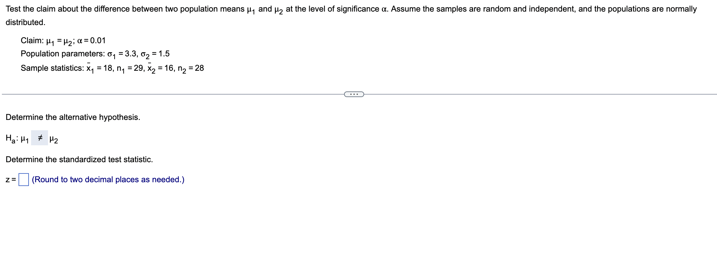Solved populations are normally distributed or both n1≥30 | Chegg.com