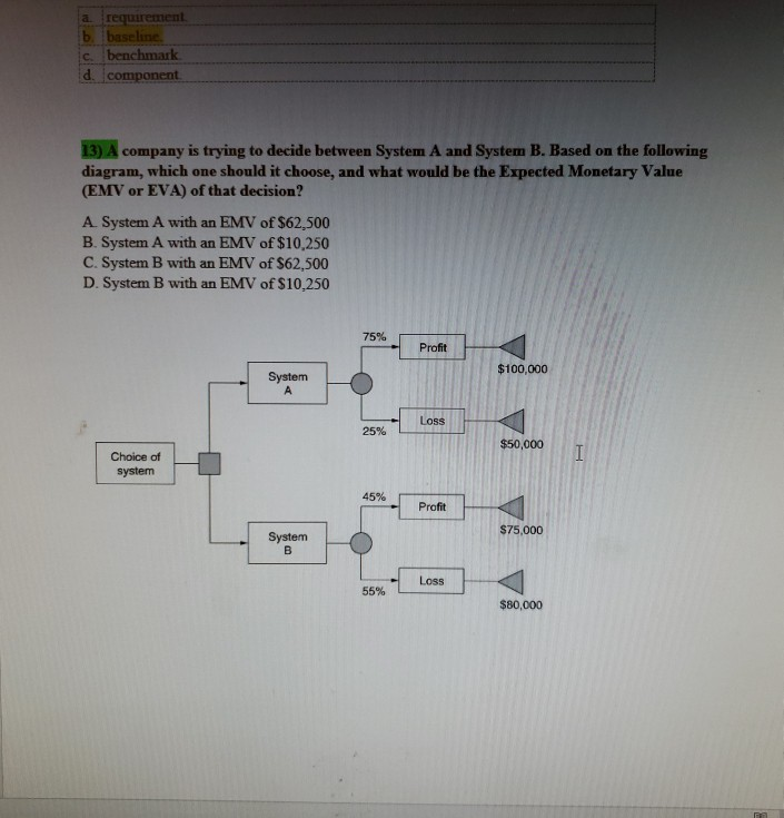 Solved a requirement benchmark component b baseline 13) A | Chegg.com