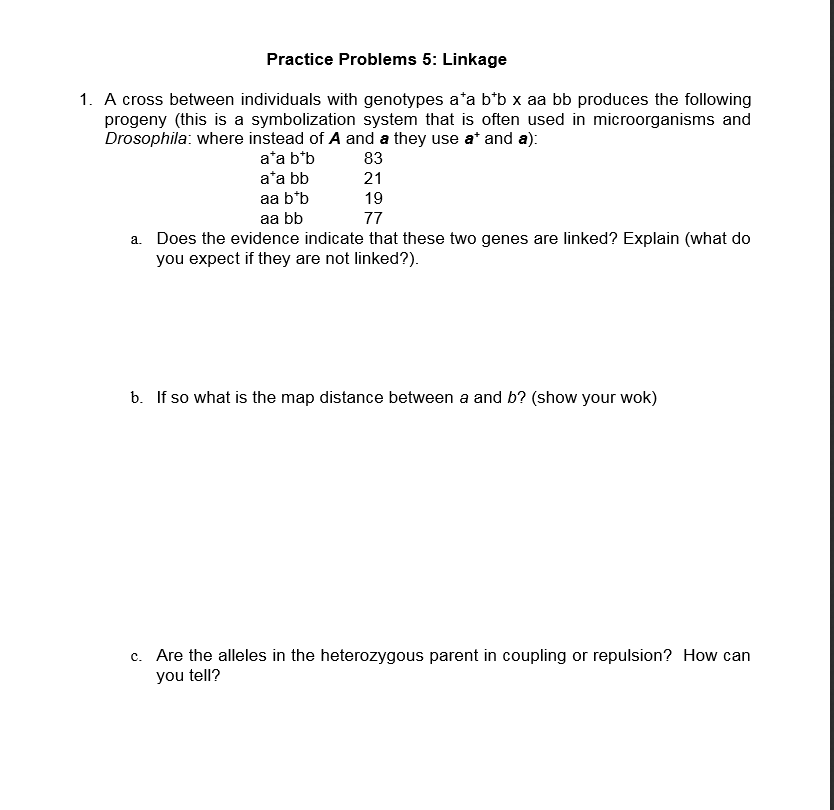 Solved Practice Problems 5: Linkage 1. A cross between | Chegg.com