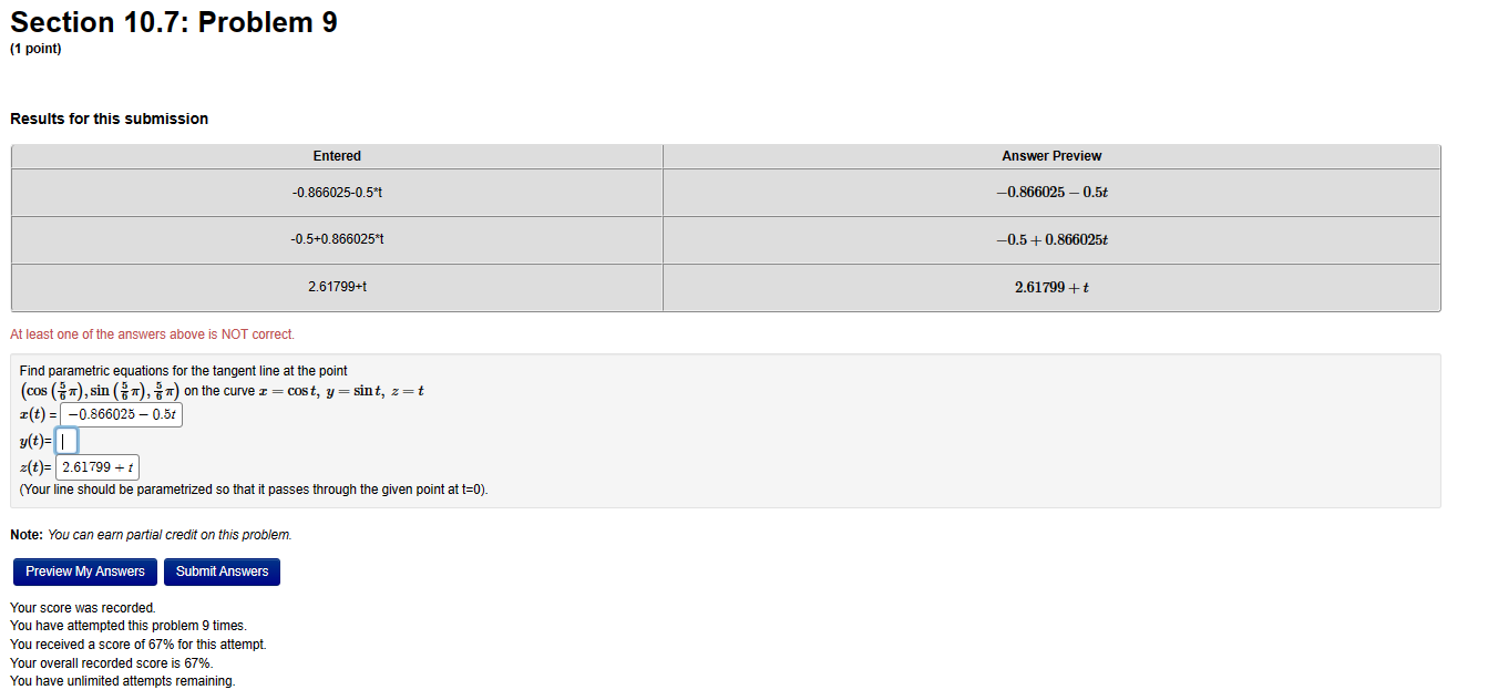 Solved Section 10.7: Problem 9 (1 point) Results for this | Chegg.com