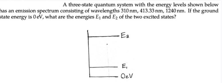 Solved A three-state quantum system with the energy levels | Chegg.com