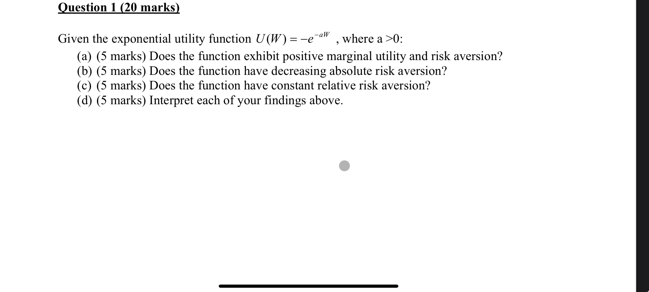 Solved Question 1 (20 ﻿marks) ﻿Given the exponential utility | Chegg.com
