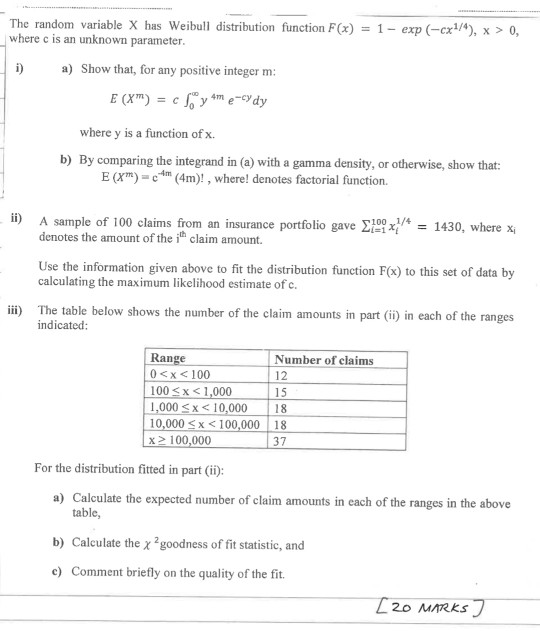 Solved The Random Variable X Has Weibull Distribution 1310