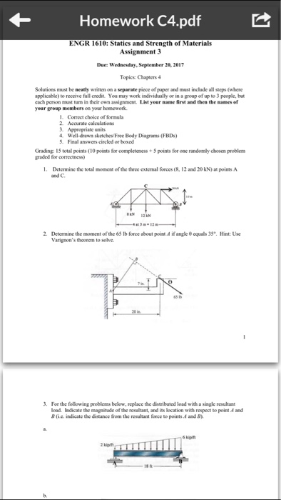Homework C4.pdf ENGR 1610: Statics and Strength of | Chegg.com