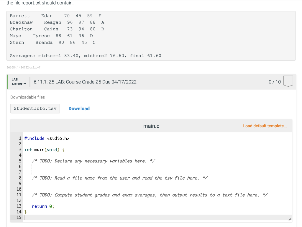 Solved 6.11 Z5 LAB: Course Grade Z5 Due 04/17/2022 Write a | Chegg.com