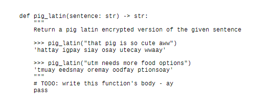 Solved def pig_latin(sentence: str) -> str: Return a pig | Chegg.com