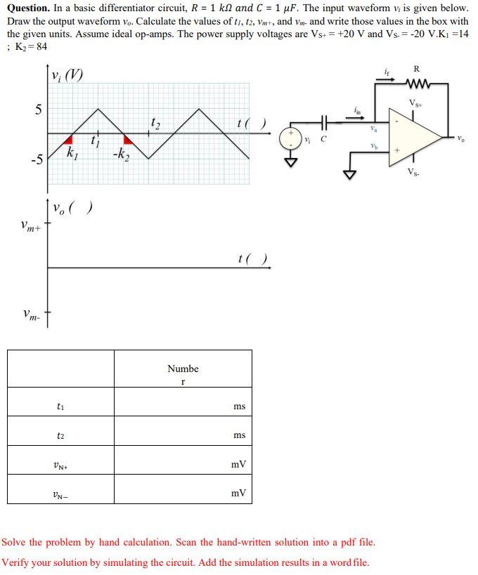 Solved Question In A Basic Differentiator Circuit R 1 Kn