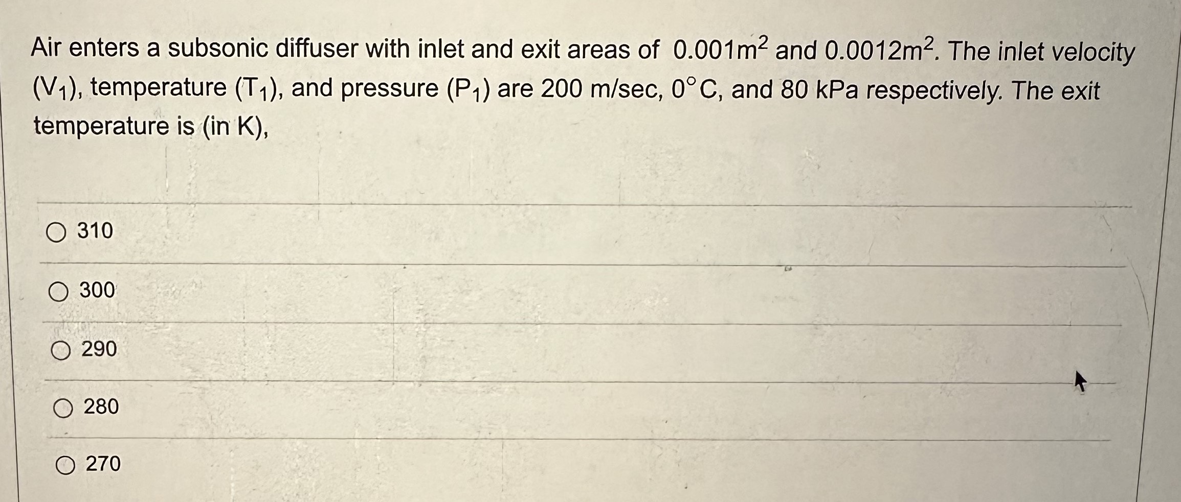 Solved Air enters a subsonic diffuser with inlet and exit | Chegg.com