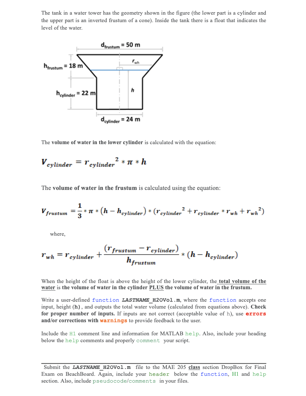 Solved The tank in a water tower has the geometry shown in | Chegg.com
