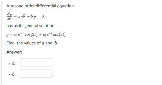 Solved A second order differential equation a + a +by=0 has | Chegg.com