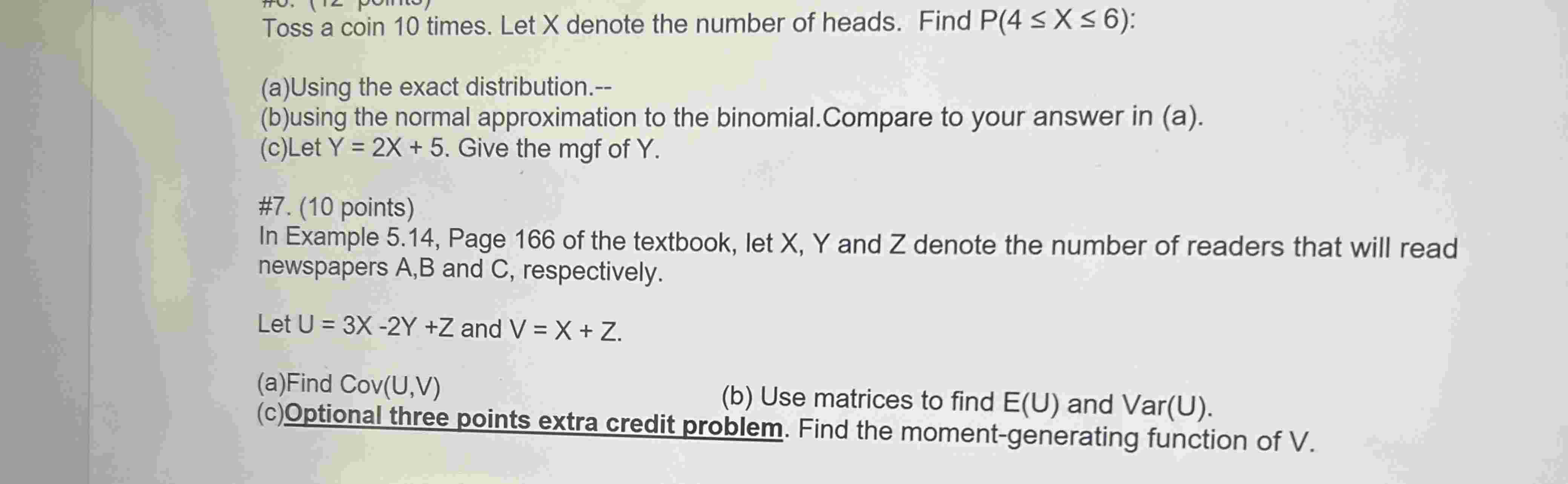 Solved Toss a coin 10 ﻿times. Let x denote the number of | Chegg.com