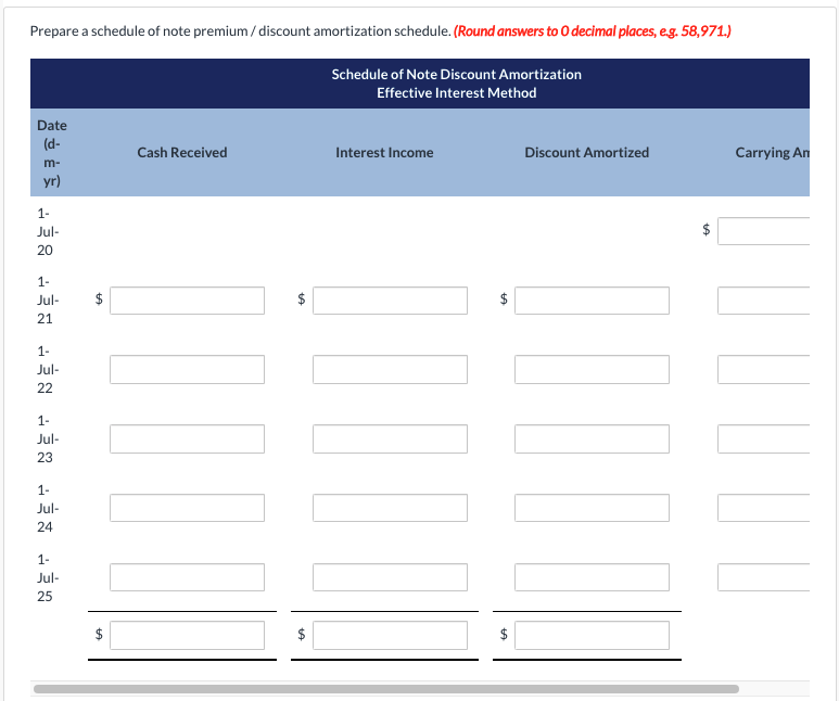 Solved Prepare a schedule of note premium / discount | Chegg.com
