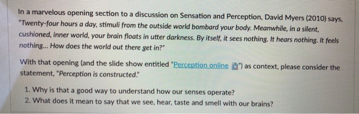 Solved In a marvelous opening section to a discussion on | Chegg.com