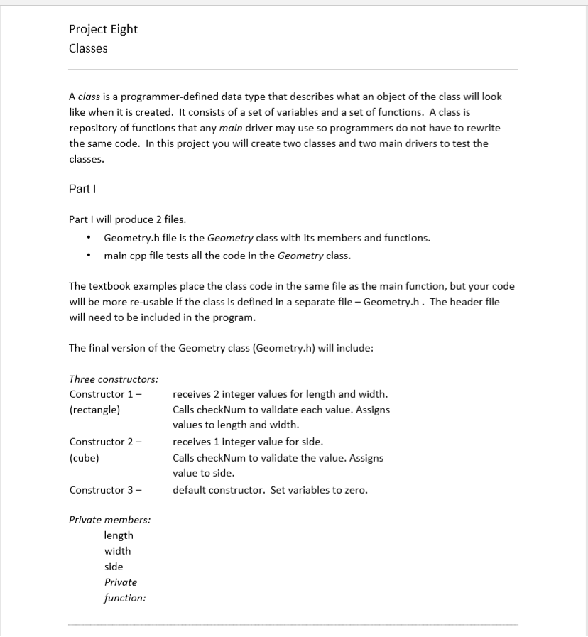 Project Eight Classes A Class Is A Programmer Defined
