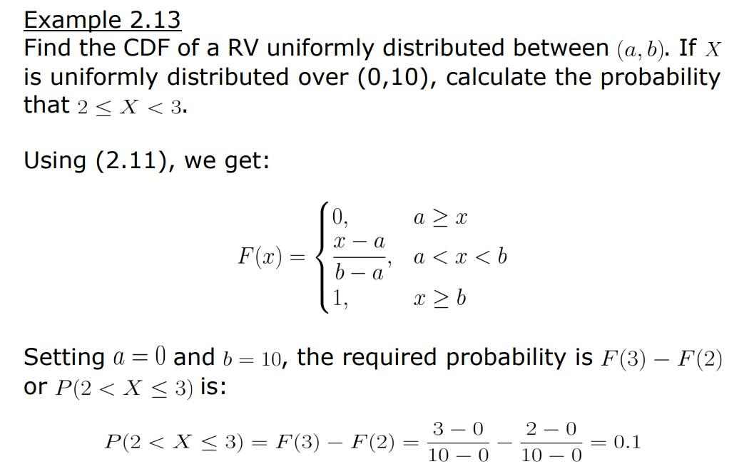 Solved Example 2.13 Find the CDF of a RV uniformly | Chegg.com