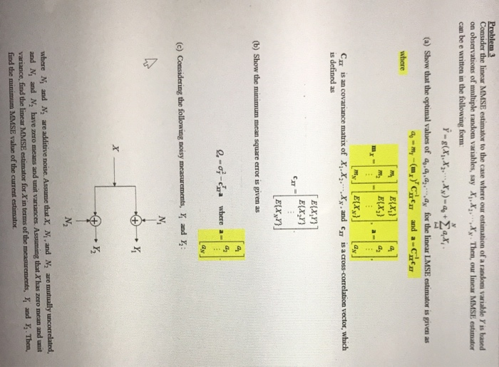 Consider the linear MMSE estimator to the case where | Chegg.com Consider the linear MMSE estimator to the case where | Chegg.com