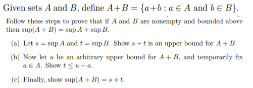 Solved Given sets A and B, define A+B={a+b:a∈A and b∈B} | Chegg.com