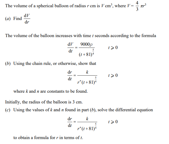 Solved п The volume of a spherical balloon of radius r сm is | Chegg.com