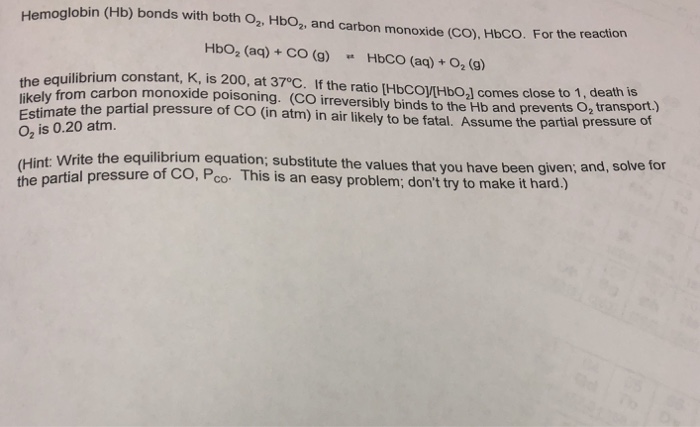 Solved Hemoglobin (Hb) bonds with both Oz, HbO2, and carbon | Chegg.com