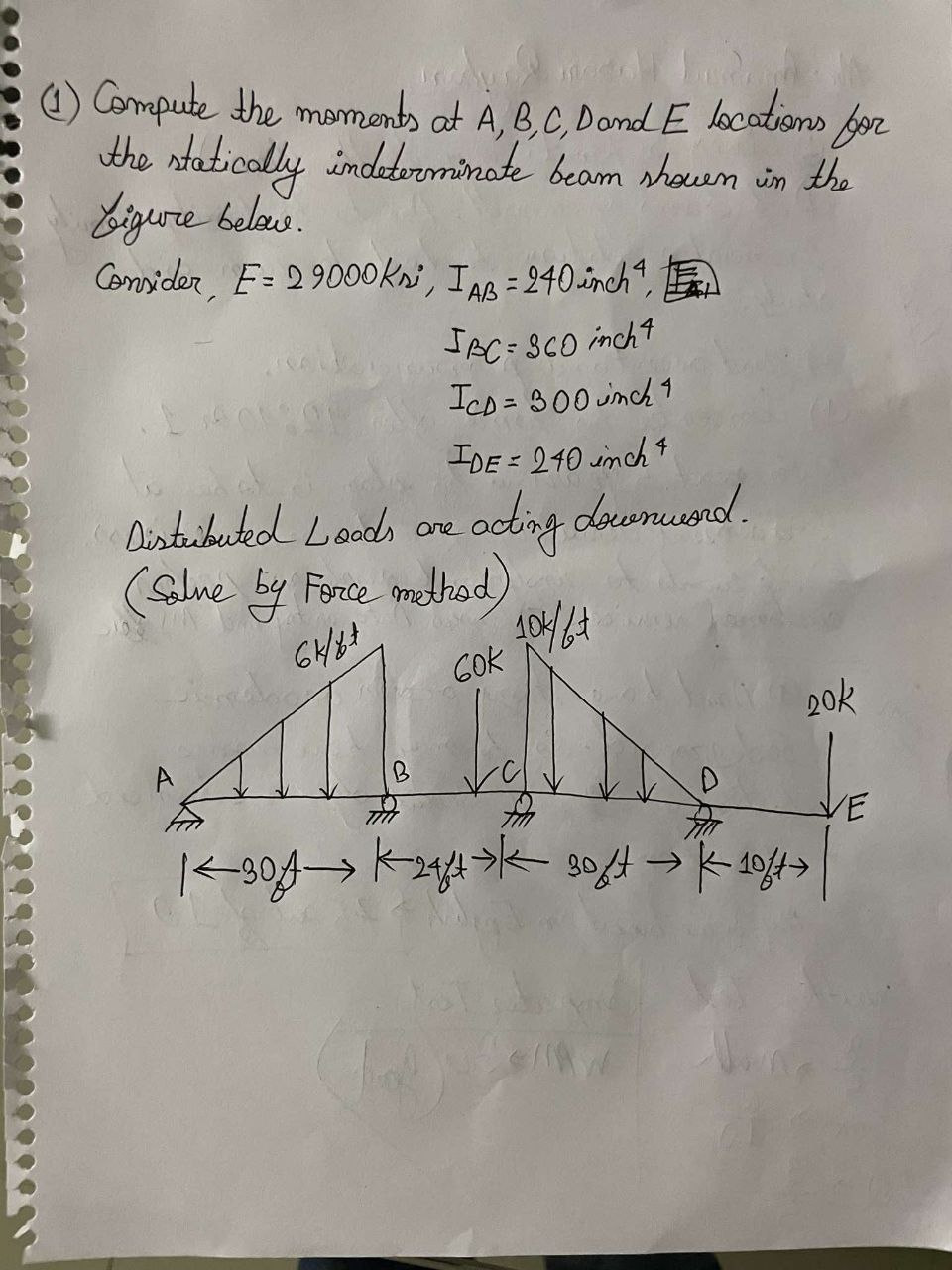 Solved (1) ﻿Compute the moments at A, ﻿B,C,Dand E locations | Chegg.com