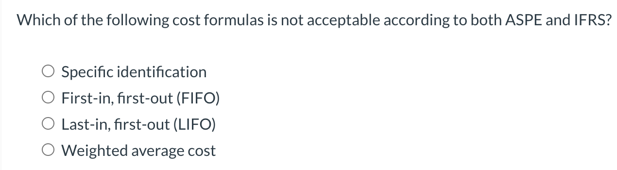 Solved Which of the following cost formulas is not | Chegg.com