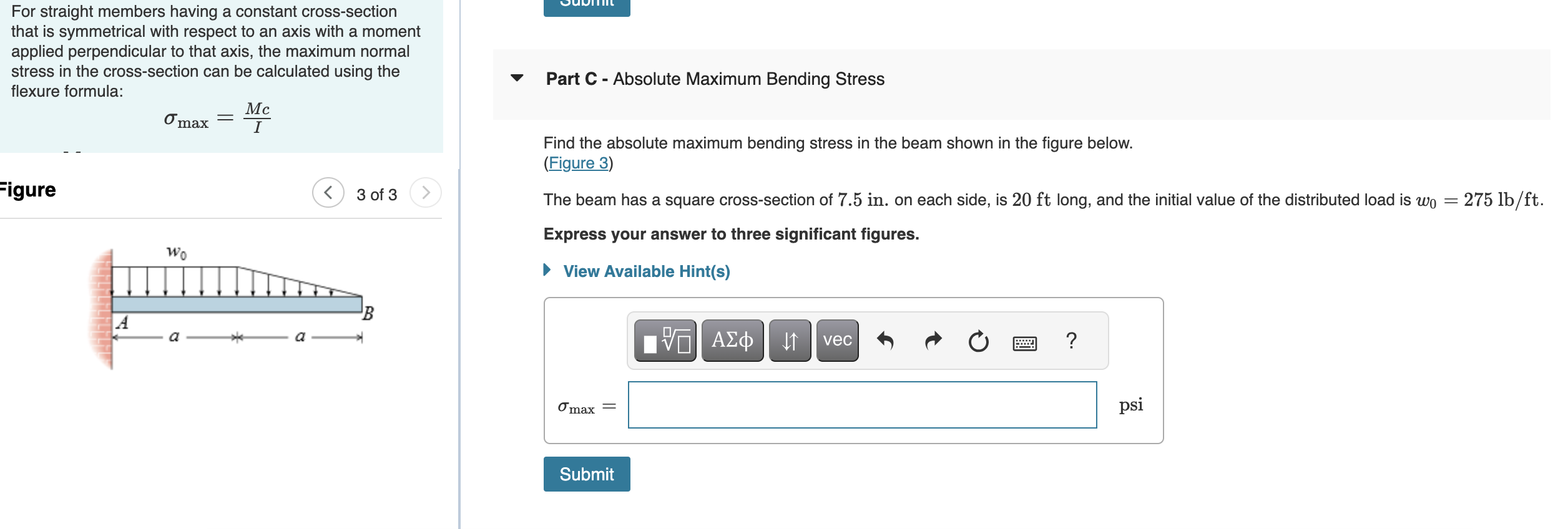 Solved Learning Goal: To apply the flexure formula to beams | Chegg.com