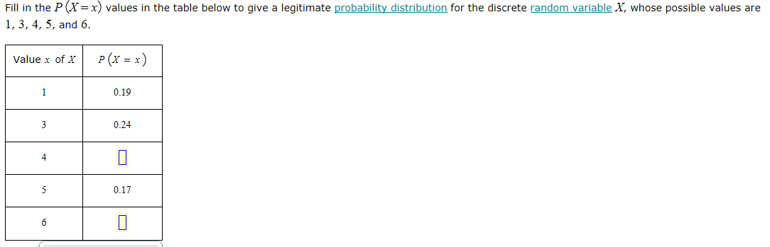Solved Fill in the P(X=x) values in the table below to give | Chegg.com