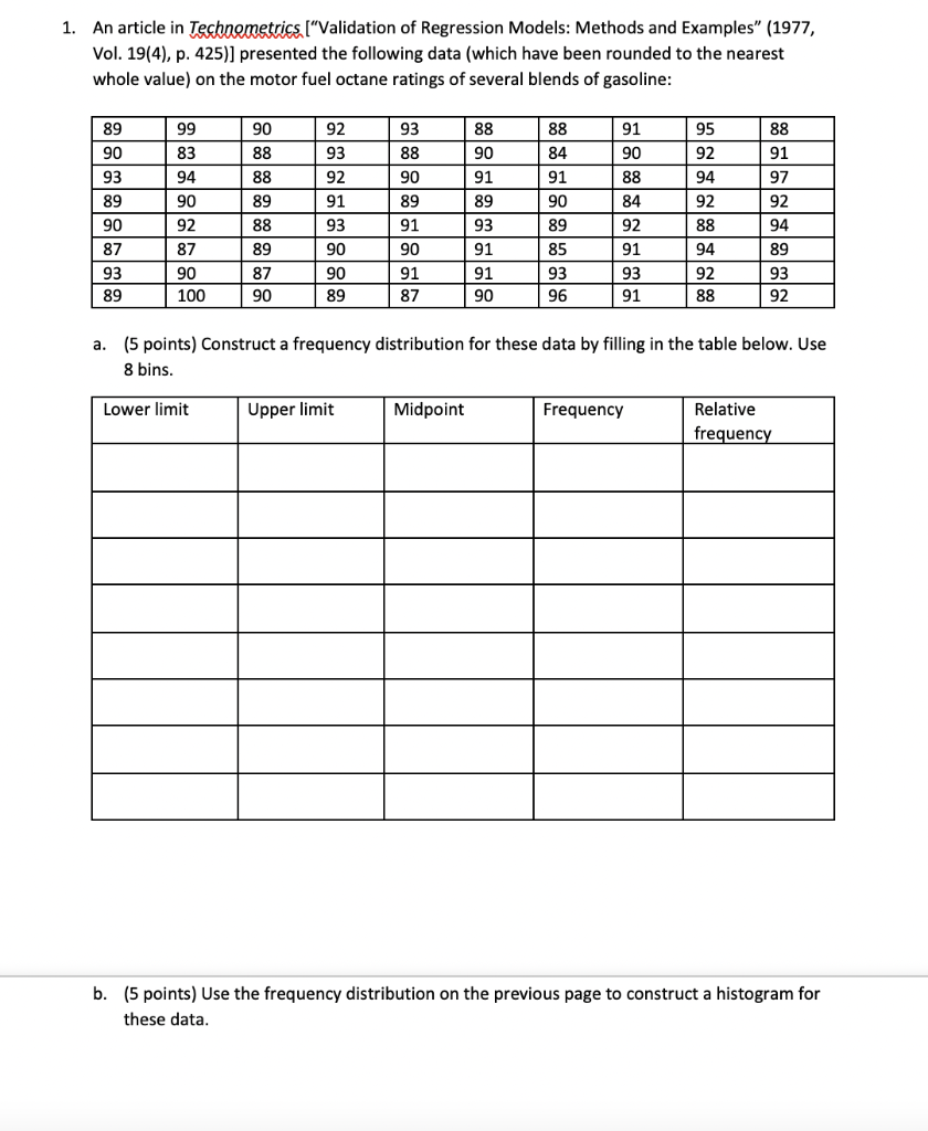 Solved 1. An article in Technometrics ["Validation of | Chegg.com