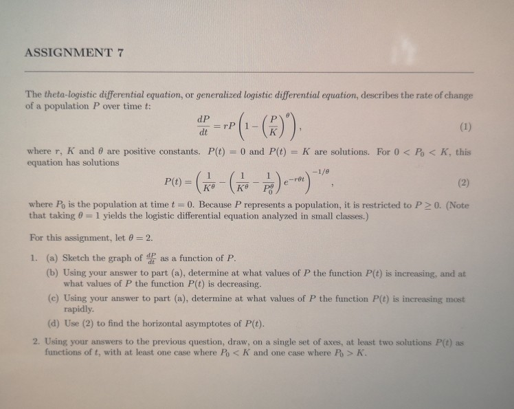 Solved ASSIGNMENT 7 The theta-logistic differential | Chegg.com