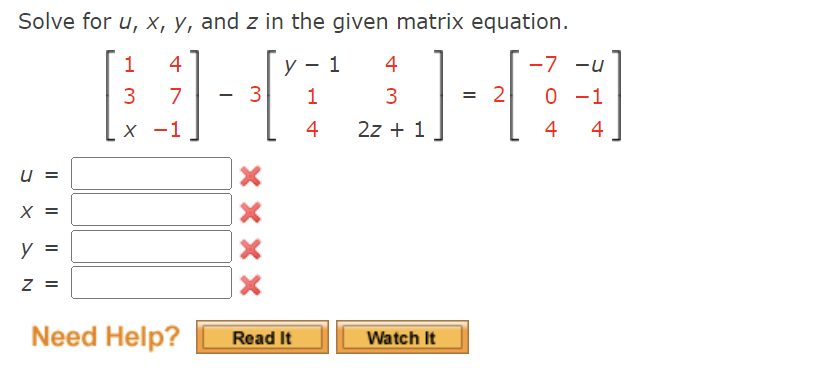 Solved Solve for u,x,y, ﻿and z ﻿in the given matrix | Chegg.com