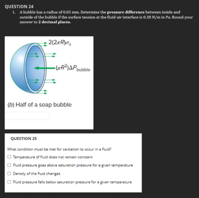 Solved QUESTION 24 1. A bubble has a radius of 0.05 mm. | Chegg.com