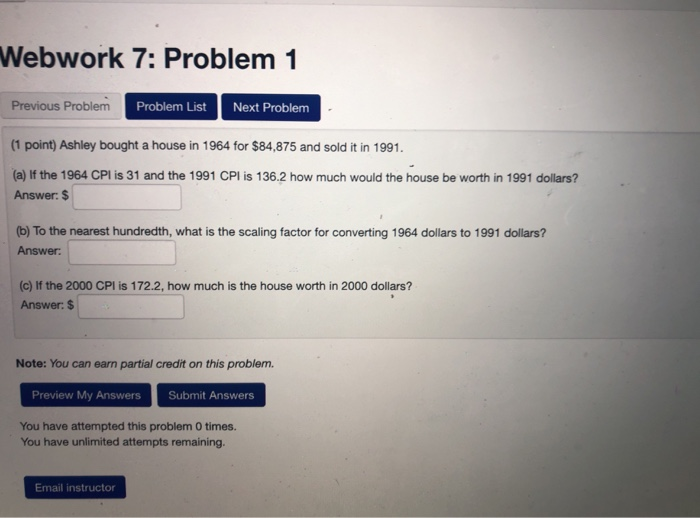 Solved Webwork 7: Problem 1 Previous Problem Problem List | Chegg.com