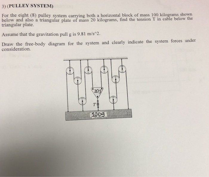 Solved 3) (PULLEY SYSTEM) For the eight (8) pulley system | Chegg.com