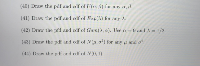 Solved (40) Draw the pdf and cdf of U(α, β) for any α, β. | Chegg.com