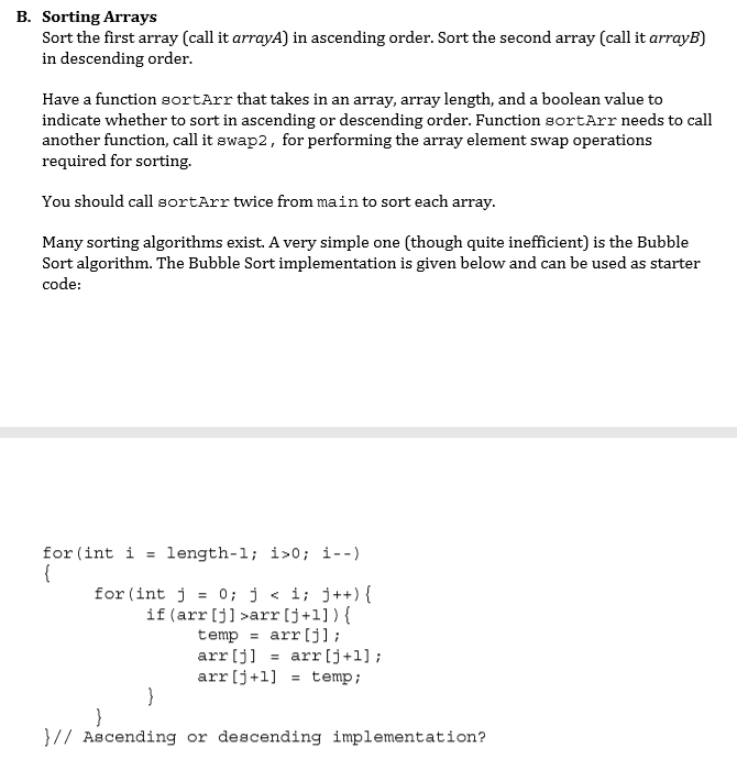 Solved B. Sorting Arrays Sort the first array (call it | Chegg.com
