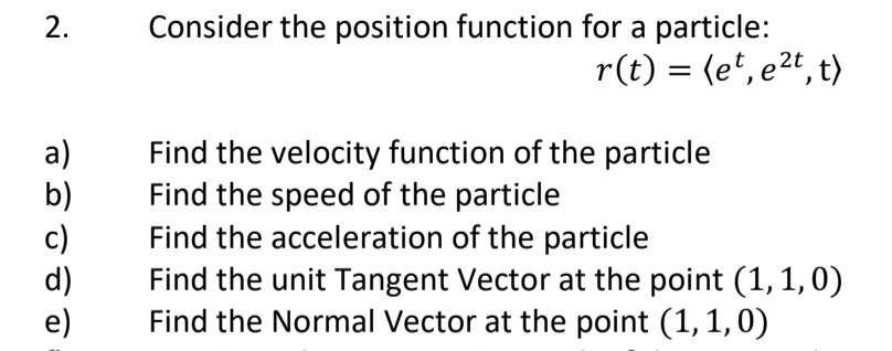 Solved 2. Consider the position function for a particle: | Chegg.com