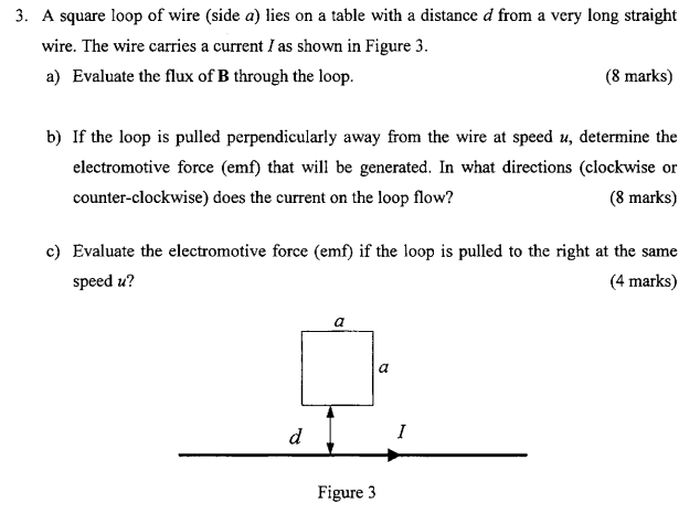 Solved 3. A square loop of wire (side a ) lies on a table | Chegg.com