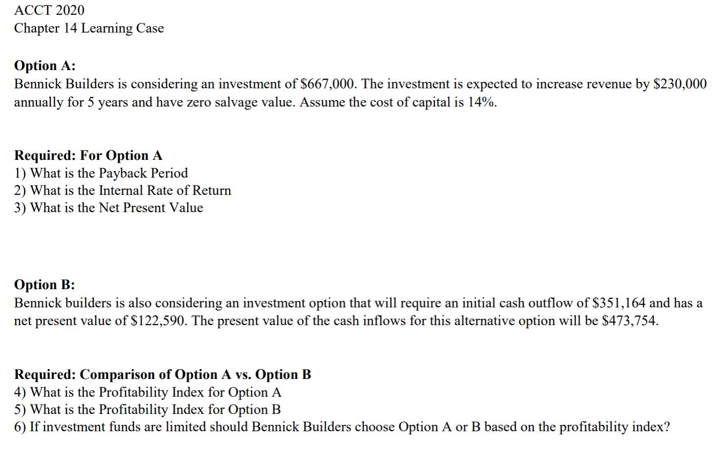 Solved Bennick Builders is considering an investment of | Chegg.com