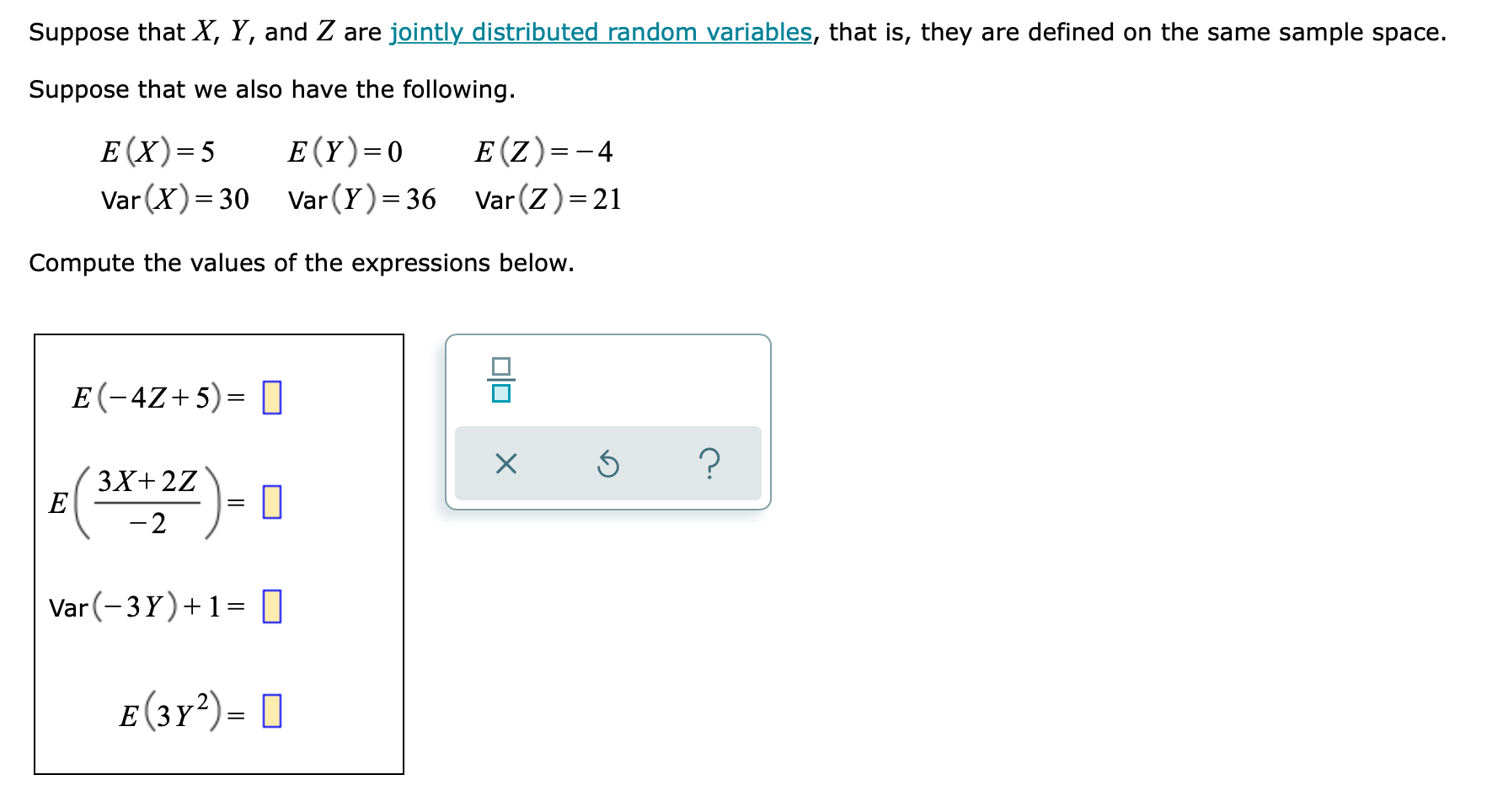 Solved Suppose that X, Y, and Z are jointly distributed | Chegg.com