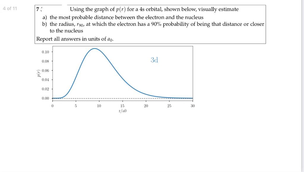 Solved 4 of 11 7 Using the graph of p(r) for a 4s orbital, | Chegg.com