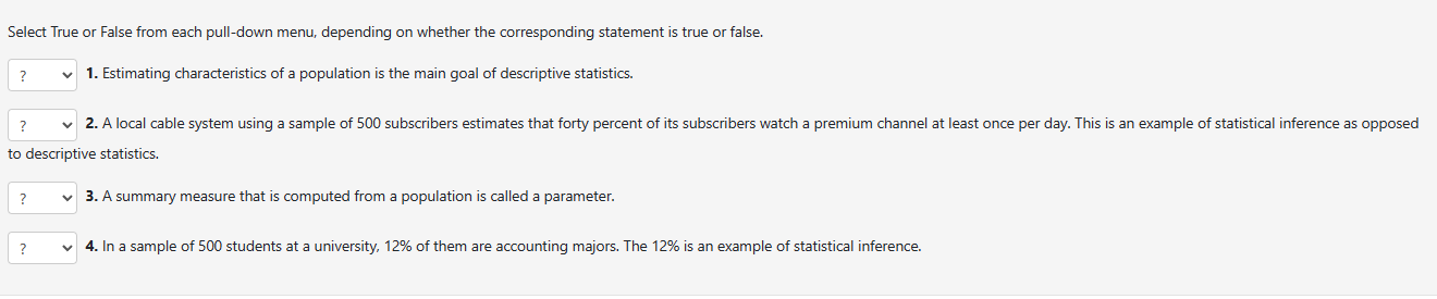Solved Select True or False from each pull-down menu, | Chegg.com