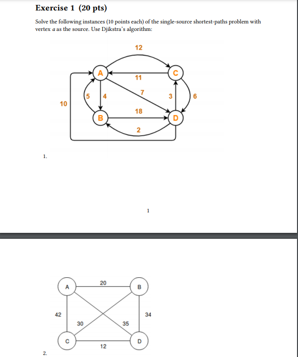 Solved Exercise 1 (20 pts) Solve the following instances (10 | Chegg.com Solved Exercise 1 (20 pts) Solve the following instances (10 | Chegg.com