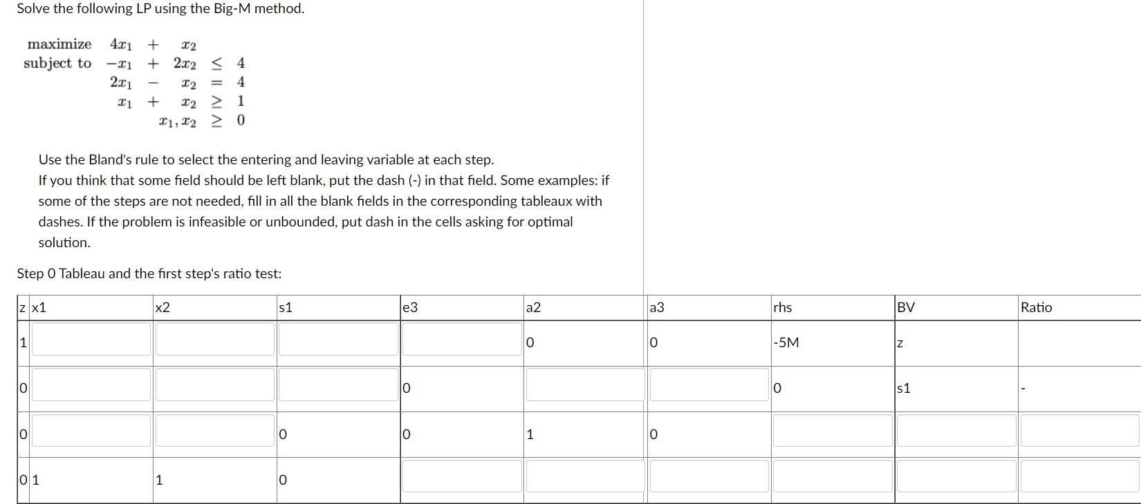 Solved Solve the following LP using the Big-M method. | Chegg.com