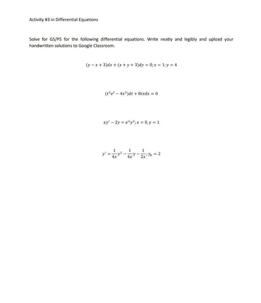 Solved Activity #3 in Differential Equations Solve for GS/PS | Chegg.com