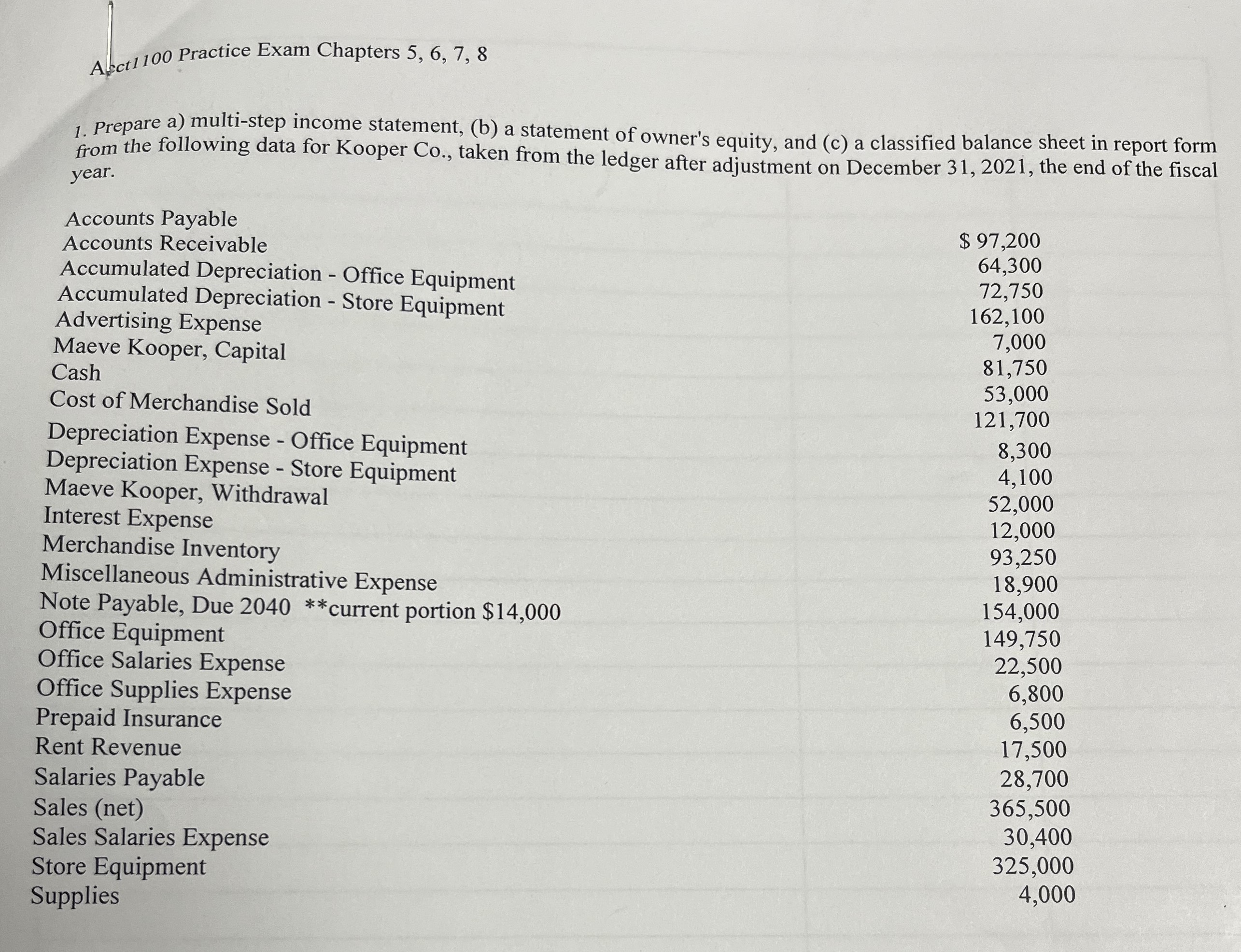 Solved 1. Prepare a) multi-step income statement, (b) a | Chegg.com